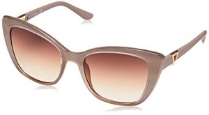 guess women's retro inspired cat eye sunglasses, shiny beige, 55mm