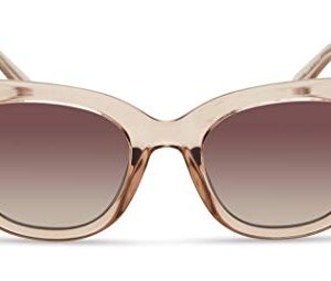 GUESS Women's Trendy Peony Pattern Accent Butterfly Sunglasses, Shiny Beige/Gradient Brown, 50mm