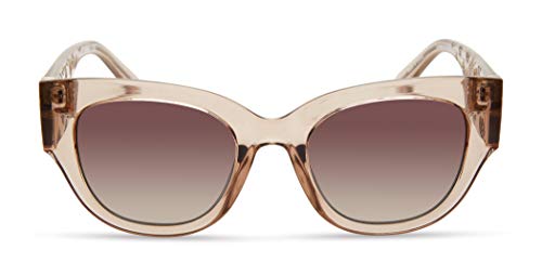 GUESS Women's Trendy Peony Pattern Accent Butterfly Sunglasses, Shiny Beige/Gradient Brown, 50mm