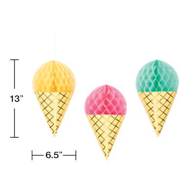 Ice Cream Social Party Decorations Bundle | Centerpiece, Hanging Ice Cream Cones, Banner, Tablecover, and Treat Cups for 8 People | Pastel Celebrations Design for Birthdays, Baby Shower, Sundae Funday