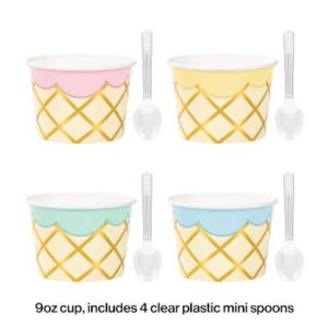 Ice Cream Social Party Decorations Bundle | Centerpiece, Hanging Ice Cream Cones, Banner, Tablecover, and Treat Cups for 8 People | Pastel Celebrations Design for Birthdays, Baby Shower, Sundae Funday