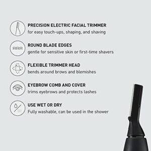 Panasonic Facial Hair Trimmer for Sensitive Skin, Unisex Detailer with Flexible Head, Gentle on Acne, Includes 2 Eyebrow Attachments, Wet/Dry - ER-GM40-K (Black)