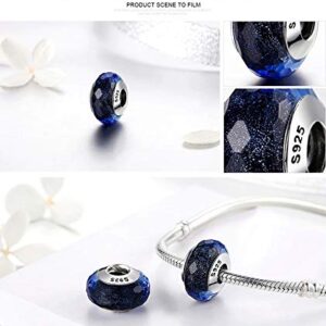 BOLENVI Sapphire Galaxy Blue Murano Glass 925 Sterling Silver Dangle Pendant Charm Bead For Pandora & Similar Charm Bracelets or Necklaces