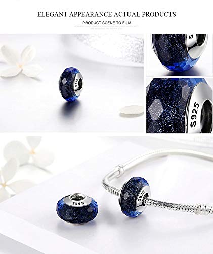 BOLENVI Sapphire Galaxy Blue Murano Glass 925 Sterling Silver Dangle Pendant Charm Bead For Pandora & Similar Charm Bracelets or Necklaces