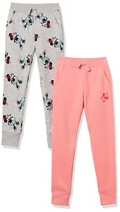 amazon essentials disney | marvel | star wars | princess girls' fleece jogger sweatpants, pack of 2, minnie icons, medium