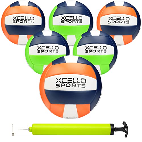 Xcello Sports Volleyball Assorted Graphics with Pump Navy/Green/White, Navy/Orange/White (Pack of 6)