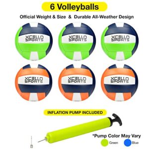 Xcello Sports Volleyball Assorted Graphics with Pump Navy/Green/White, Navy/Orange/White (Pack of 6)