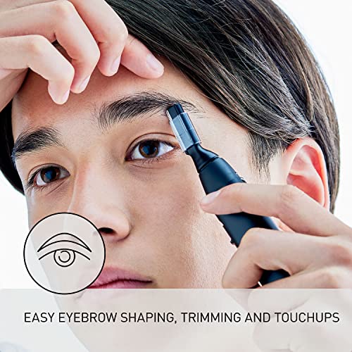 Panasonic Facial Hair Trimmer for Sensitive Skin, Unisex Detailer with Flexible Head, Gentle on Acne, Includes 2 Eyebrow Attachments, Wet/Dry - ER-GM40-K (Black)