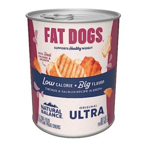 natural balance original ultra fat dogs adult low calorie wet dog food for overweight dogs, chicken & salmon recipe in broth, 13-oz. can (pack of 12)