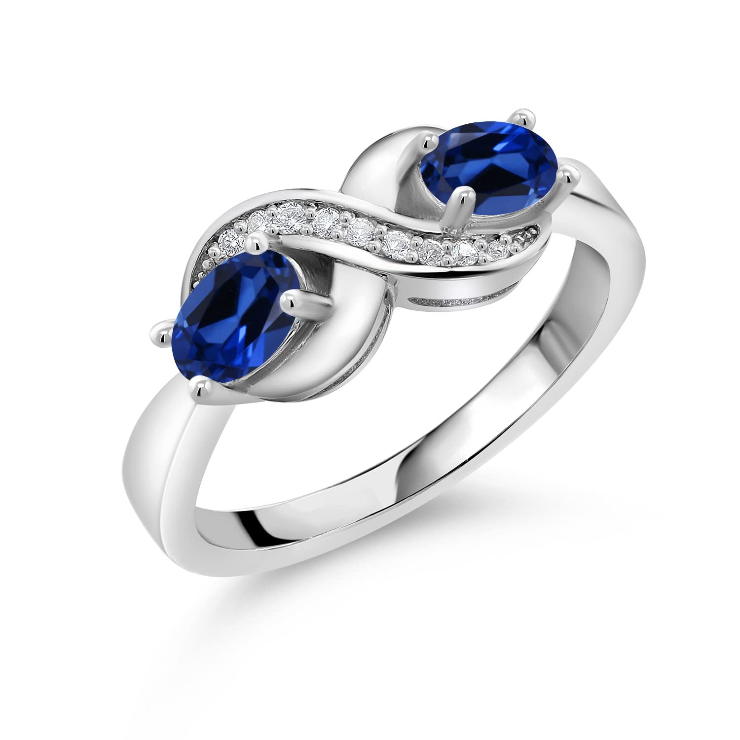 Gem Stone King 925 Sterling Silver 2-Stone Gemstone Birthstone and White Created Sapphire Infinity Promise Forever Love Knot Ring For Women | Oval 6X4MM | Available In Size 5, 6, 7, 8, 9