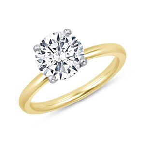 beverly hills jewelers 1 carat round brilliant moissanite solitaire engagement ring for women i 14k yellow gold ring (g-h, vs, cttw, dew) 4-prong promise anniversary wedding ring size 9 made in usa