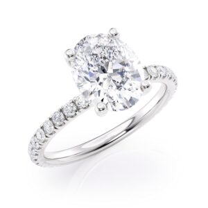 beverly hills jewelers 2 carat oval moissanite engagement ring - 1/4 carat round natural diamond - 14k white gold (g-h/vs, g-h/si, cttw, dew) anniversary promise ring for women size 7 made in usa