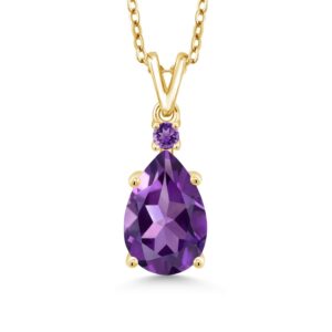 gem stone king 18k yellow gold plated silver purple amethyst pendant necklace for women | 2.36 cttw | pear shape 12x8mm | with 18 inch silver chain