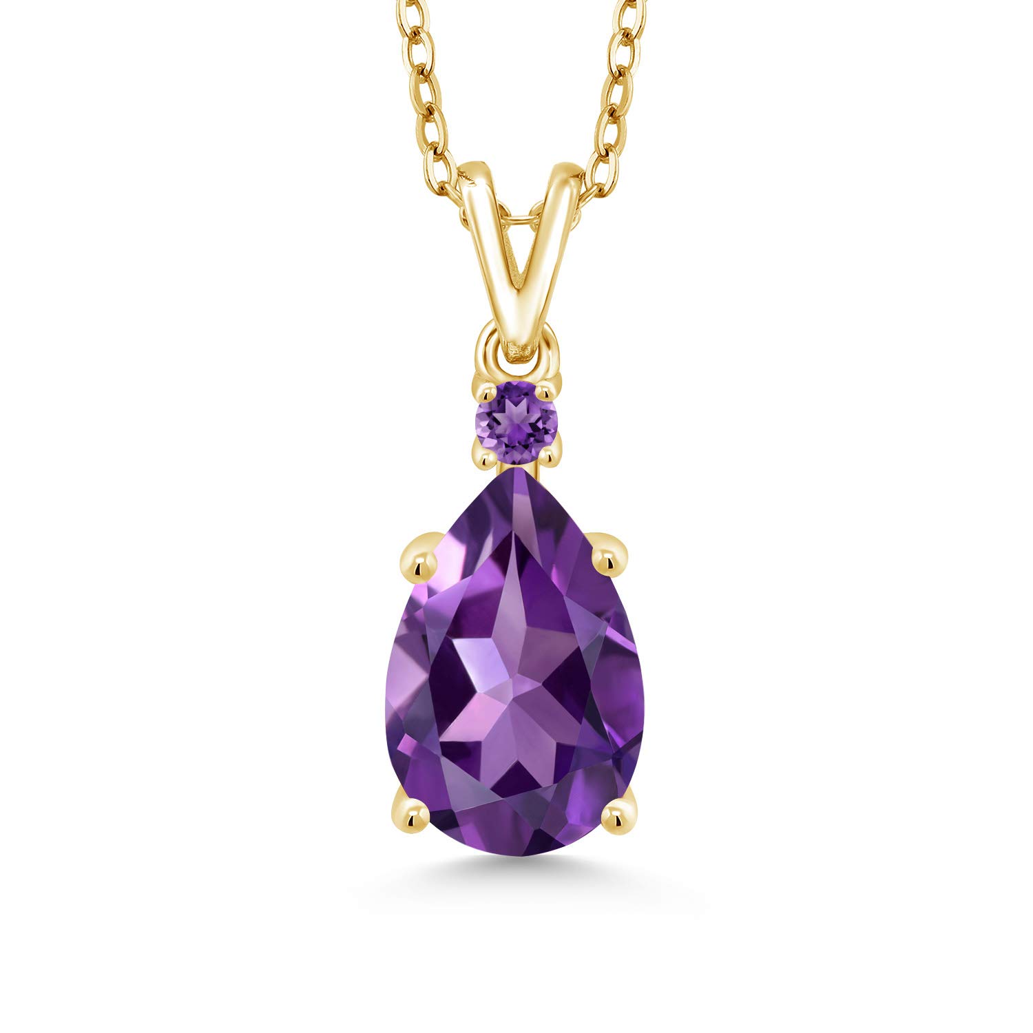 Gem Stone King 18K Yellow Gold Plated Silver Purple Amethyst Pendant Necklace For Women | 2.36 Cttw | Pear Shape 12X8MM | with 18 Inch Silver Chain