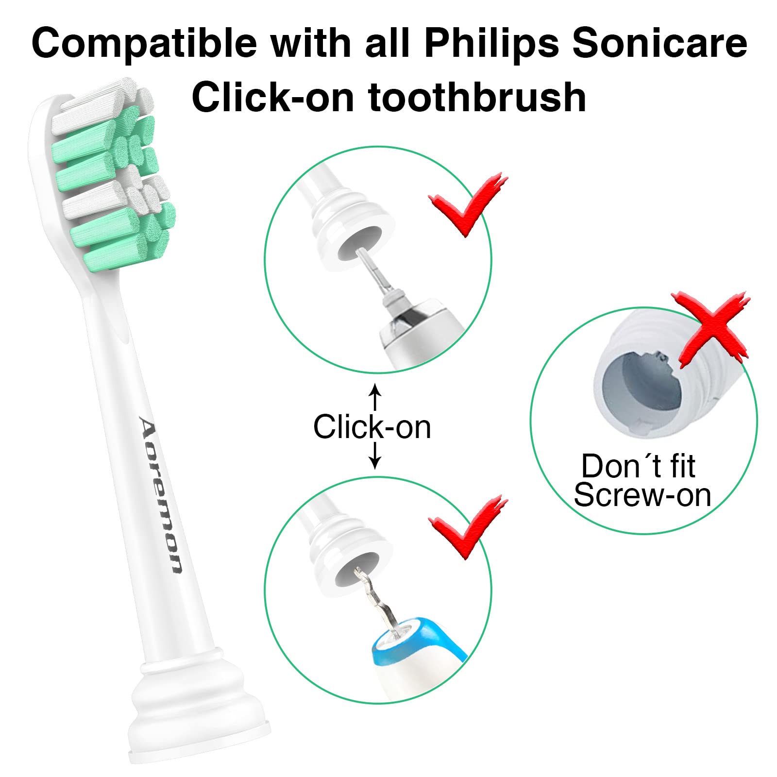 Aoremon Toothbrush Replacement Heads for Philips Sonicare - Compatible with Sonicare ProtectiveClean C2 & Phillips 4100 5100 Click- on Electric Toothbrush