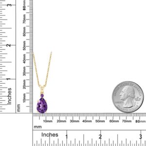 Gem Stone King 18K Yellow Gold Plated Silver Purple Amethyst Pendant Necklace For Women | 2.36 Cttw | Pear Shape 12X8MM | with 18 Inch Silver Chain