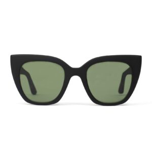 toms women's sydney cat eye sunglasses, matte black w/soft touch finish/bottle green polarized, 50-23-148