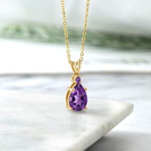 Gem Stone King 18K Yellow Gold Plated Silver Purple Amethyst Pendant Necklace For Women | 2.36 Cttw | Pear Shape 12X8MM | with 18 Inch Silver Chain