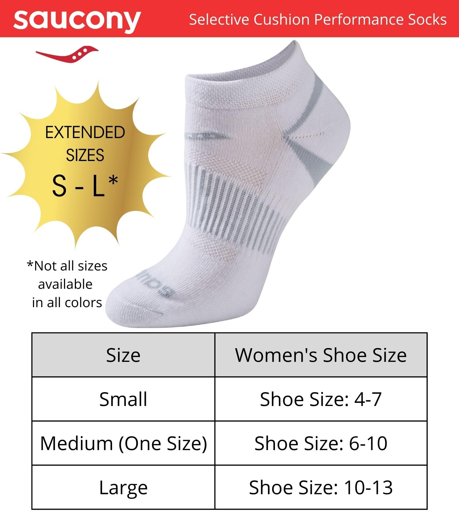 Saucony Women's RunDry Performance 6, 12 Selective Cushion Socks, S-L, White Basic (6 Pairs), Medium