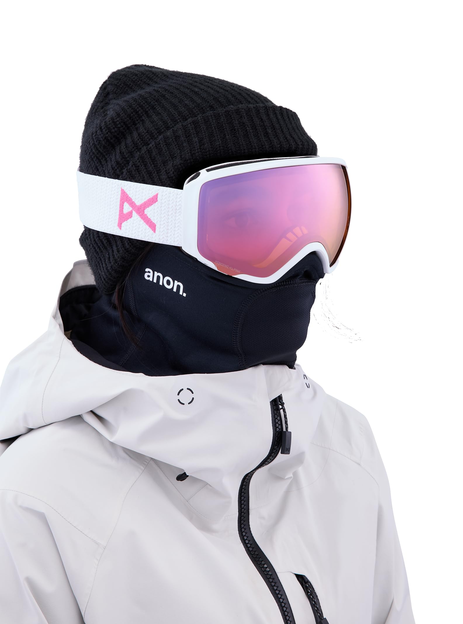 Anon WM1 Womens Goggles + Bonus Lens + MFI Face Mask, Frame: White, Lens: Perceive Cloudy Pink