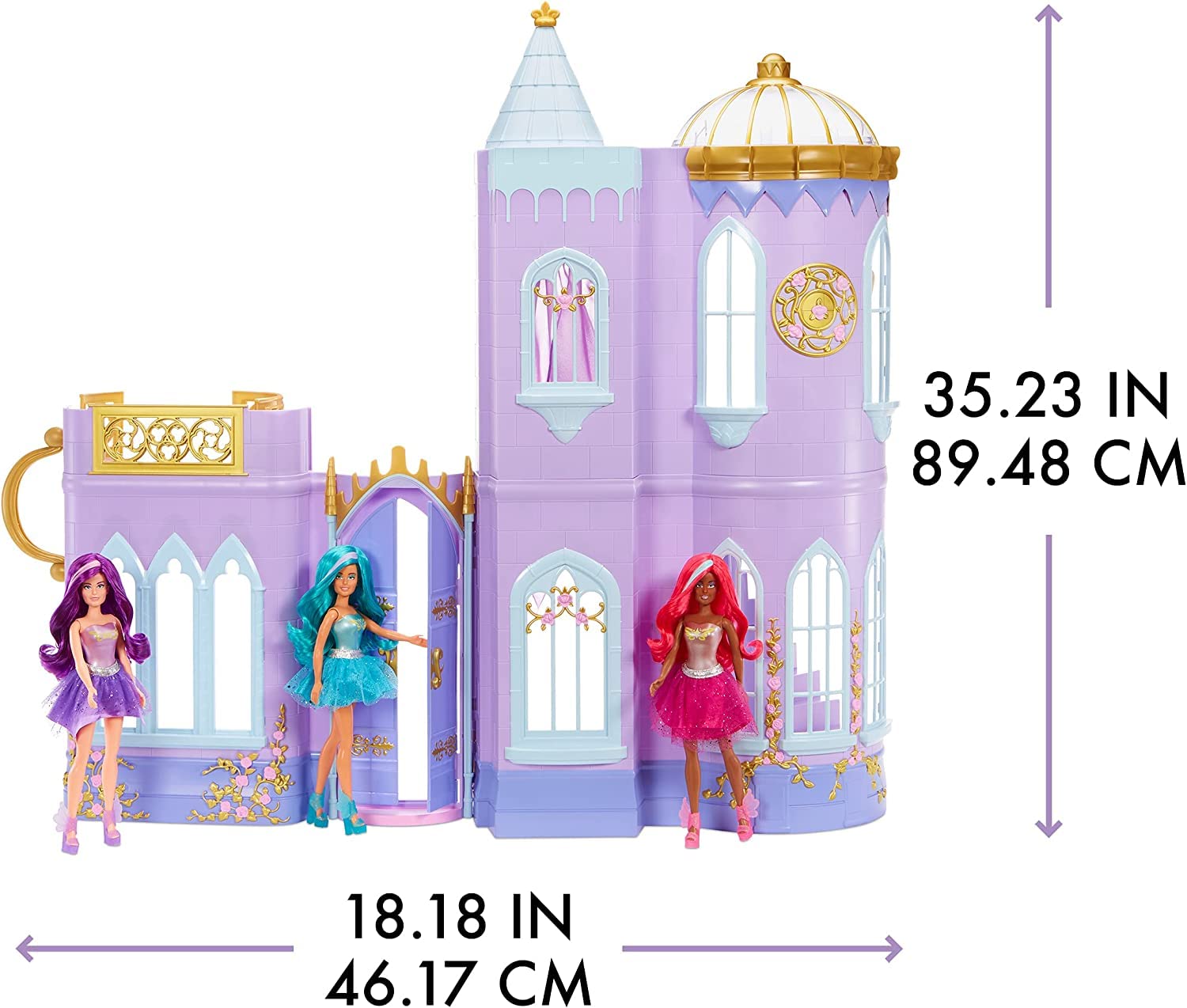 MGA Dream Ella Majestic Castle Playset, Fits 11.5" Fashion Dolls, Furniture & Accessories, Portable 35" H x 18" W Dollhouse Play Pretend Gift for Kids, Toys for Girls & Boys Ages 3 4 5+ Years