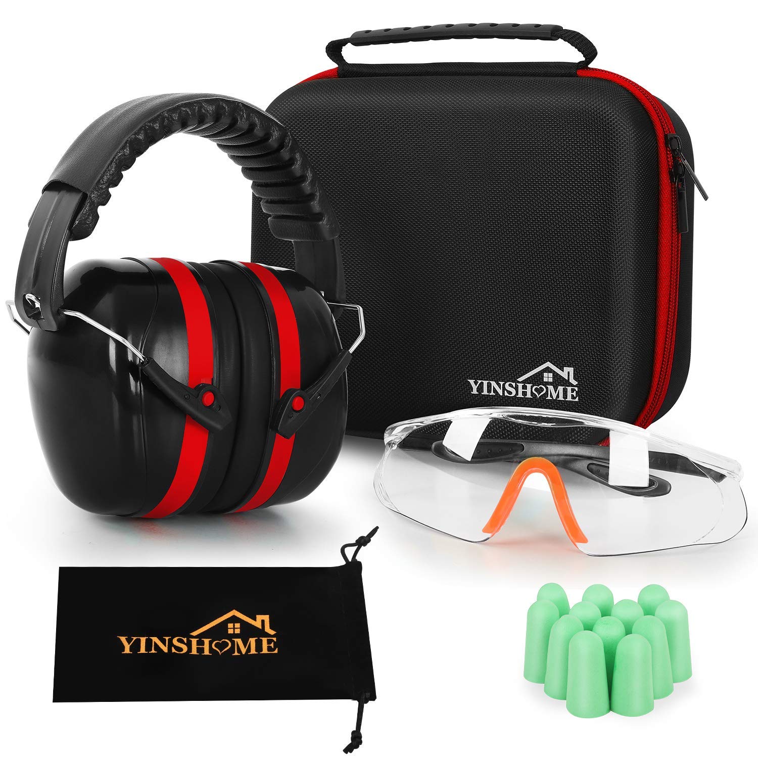 YINSHOME Shooting Ear Protection Earmuffs, Gun Safety Glasses, Earplugs, Earmuffs for shooting with Protective Case