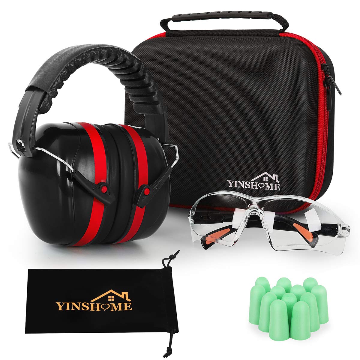 YINSHOME Shooting Ear Protection Earmuffs, Gun Safety Glasses, Earplugs, Earmuffs for shooting with Protective Case