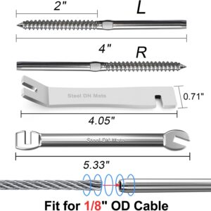 Steel DN Mate 100 Pack T316 Stainless Steel Right&Left Handed Thread Swage Lag Screws for Wood Post of 1/8" Steel Cable Railing Kit, Cable Railing Hardware, DIY Deck Railings, Wrench Include, DM50