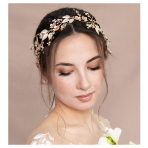 sweetv handmade wedding headpieces for bride hair accessories flower-leaf bridal headband rose gold wedding hair piece