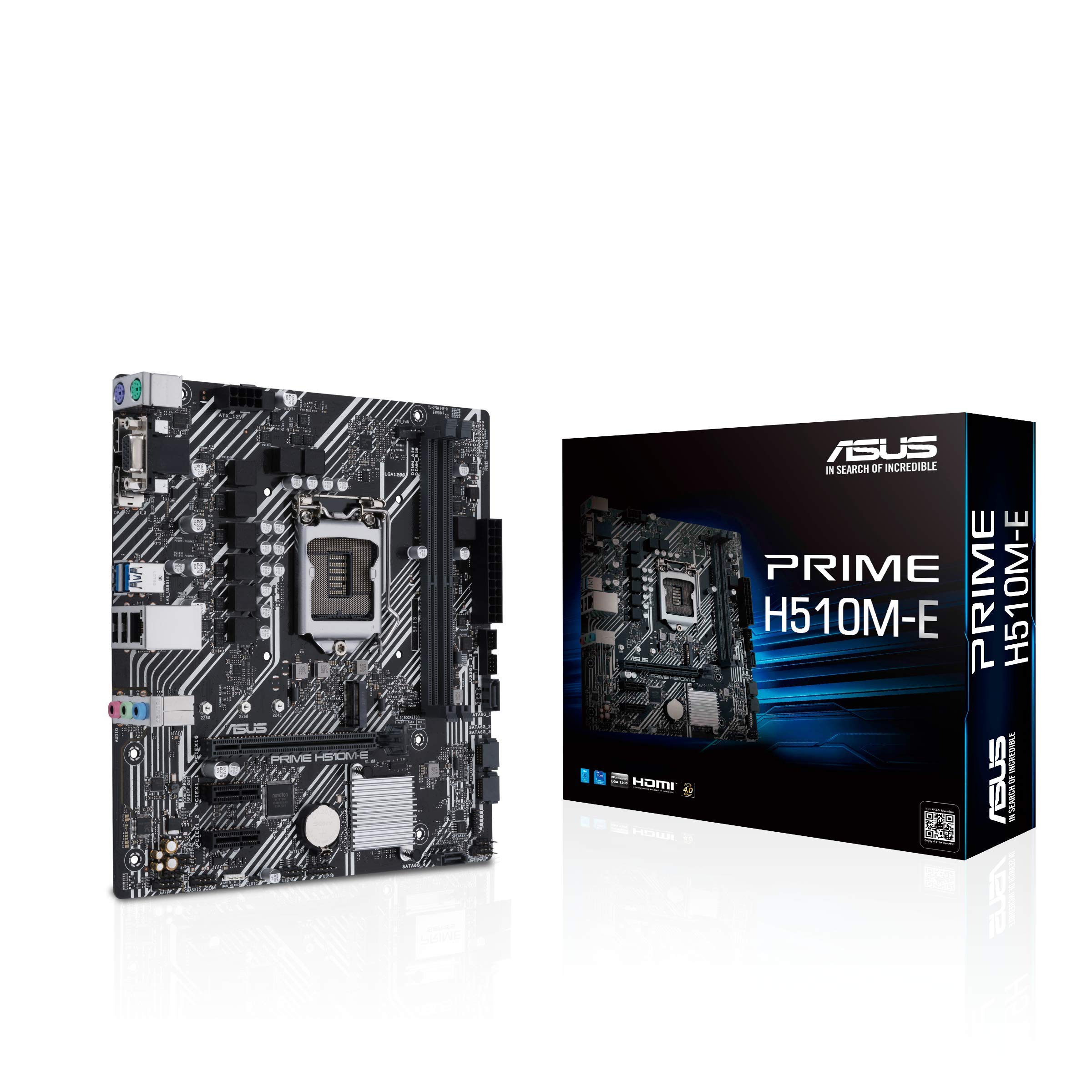 ASUS PRIME H510M-E LGA1200 (Intel® 11th/10th Gen) Micro-ATX motherboard (PCIe 4.0,M.2 slot, 1Gb LAN, DP,HDMI, D-Sub, USB 3.2 Gen 1, COM header, TPM header, 4K@60Hz)