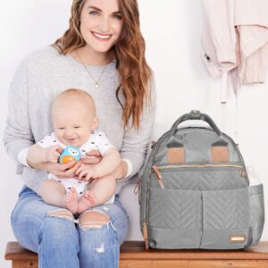 Skip Hop Diaper Bag Backpack: Suite 6-in-1 Diaper Backpack Set, Multi-Function Baby Travel Bag with Changing Pad, Stroller Straps, Bottle Bag and Pacifier Pocket, Dove Grey