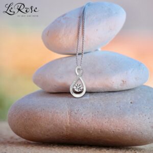 .925 Sterling Silver & Lab-Grown White Sapphire Infinity Loop Pendant with Dancing Gem Inside and Delicate Box Chain Pendant Necklace - 18”