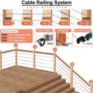 Steel DN Mate 100 Pack T316 Stainless Steel Right&Left Handed Thread Swage Lag Screws for Wood Post of 1/8" Steel Cable Railing Kit, Cable Railing Hardware, DIY Deck Railings, Wrench Include, DM50