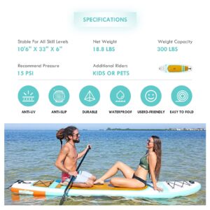 surfstar Inflatable Paddle Board, Stand Up Paddle Boards for Adults, 10’6’’x33’’x6” Paddleboard Lightweight SUP with Premium Ankle Leash, Paddle, Dual Action Pump, Backpack, Waterproof Bag and Fin