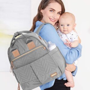 Skip Hop Diaper Bag Backpack: Suite 6-in-1 Diaper Backpack Set, Multi-Function Baby Travel Bag with Changing Pad, Stroller Straps, Bottle Bag and Pacifier Pocket, Dove Grey