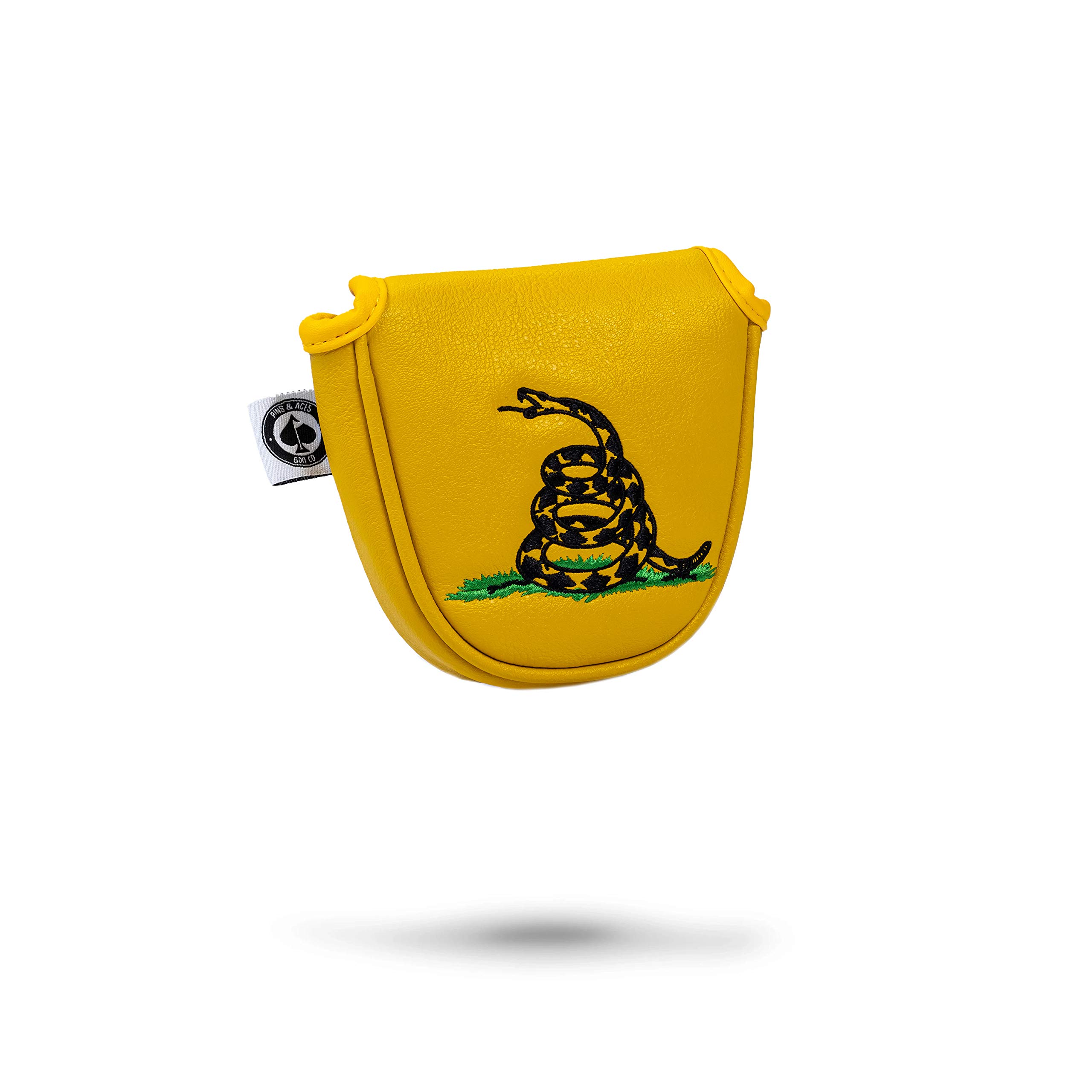 Pins & Aces Golf Co. Don’t Tread On Me Premium Headcover - Quality Leather, Hand-Made Head Cover - Style and Customize Your Golf Bag - Tour Inspired, American, Patriotic Classic Design (Mallet)