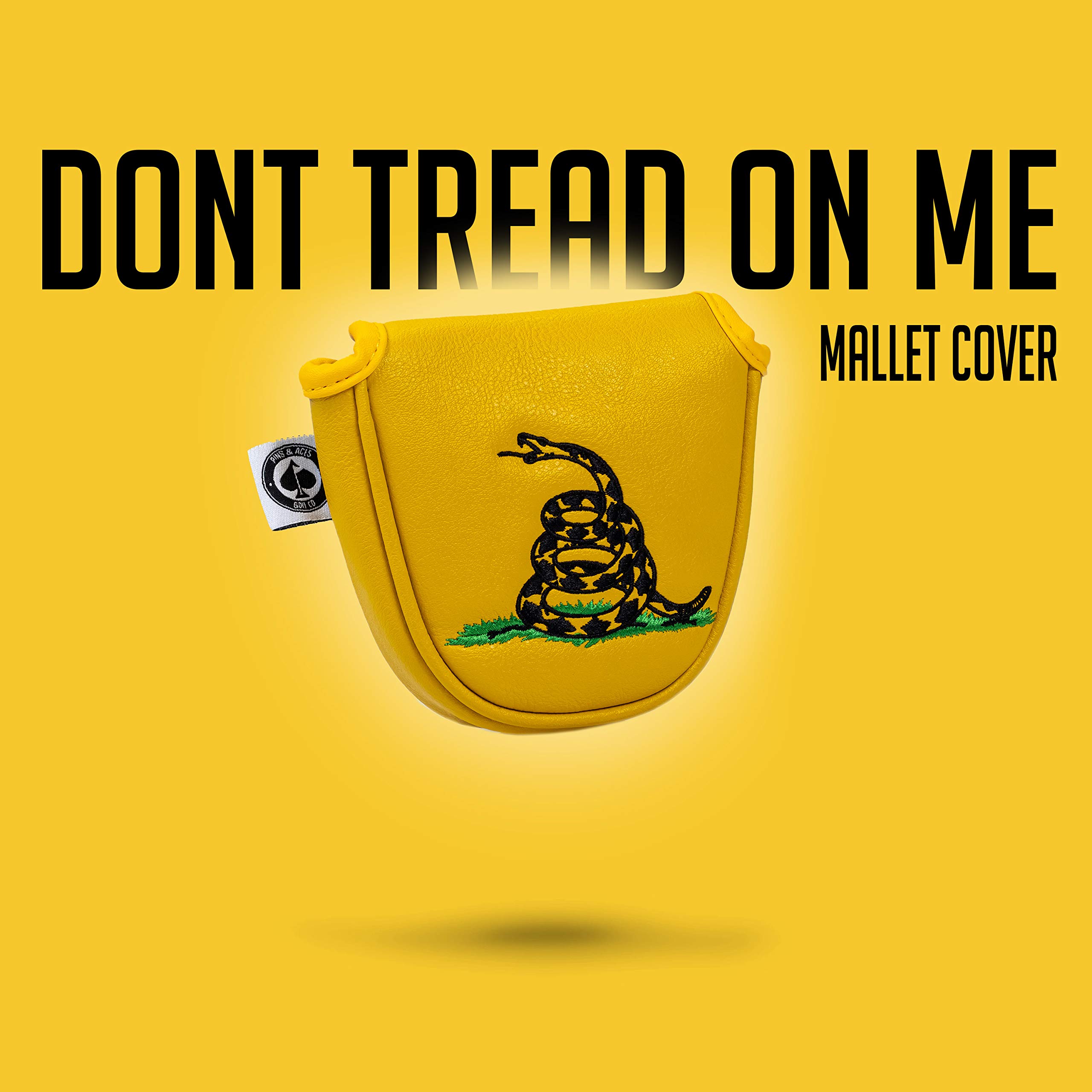 Pins & Aces Golf Co. Don’t Tread On Me Premium Headcover - Quality Leather, Hand-Made Head Cover - Style and Customize Your Golf Bag - Tour Inspired, American, Patriotic Classic Design (Mallet)