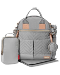 skip hop diaper bag backpack: suite 6-in-1 diaper backpack set, multi-function baby travel bag with changing pad, stroller straps, bottle bag and pacifier pocket, dove grey