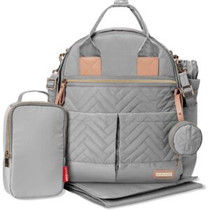 Skip Hop Diaper Bag Backpack: Suite 6-in-1 Diaper Backpack Set, Multi-Function Baby Travel Bag with Changing Pad, Stroller Straps, Bottle Bag and Pacifier Pocket, Dove Grey