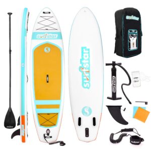 surfstar inflatable paddle board, stand up paddle boards for adults, 10’6’’x33’’x6” paddleboard lightweight sup with premium ankle leash, paddle, dual action pump, backpack, waterproof bag and fin