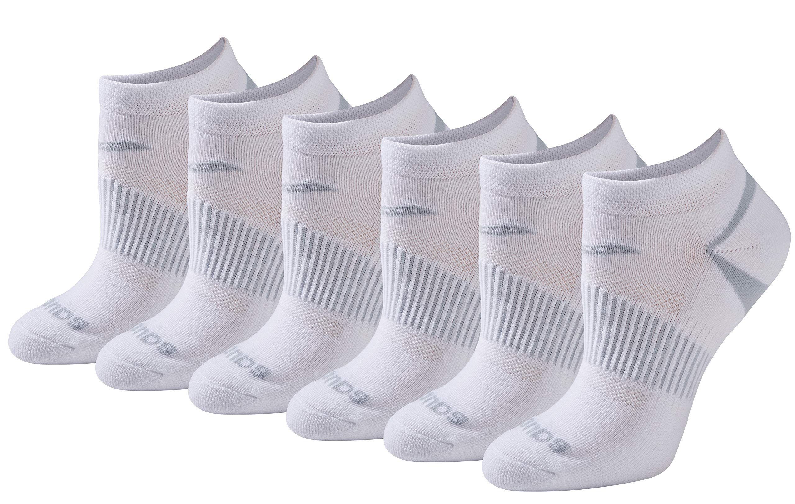 Saucony Women's RunDry Performance 6, 12 Selective Cushion Socks, S-L, White Basic (6 Pairs), Medium