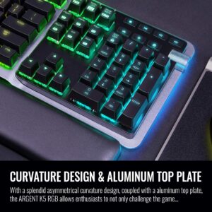 Thermaltake Argent K5 RGB Gaming Keyboard (Silver Switch), Aluminum and Streamlined Titanium Design, 16.8 Million RGB Color, Anti-ghosting, Magnetic Synthetic Leather Wrist Rest, GKB-KB5-SSSRUS-01