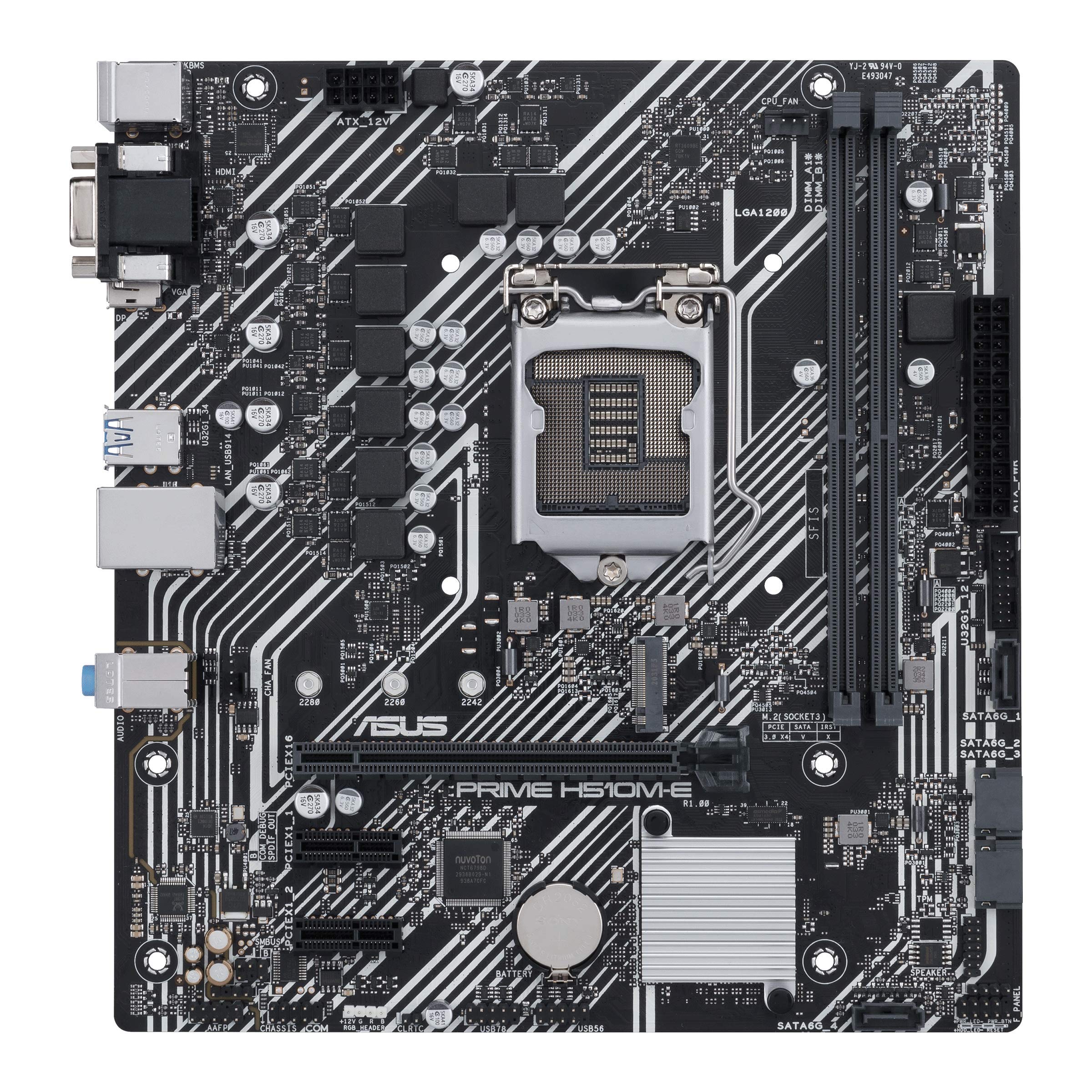 ASUS PRIME H510M-E LGA1200 (Intel® 11th/10th Gen) Micro-ATX motherboard (PCIe 4.0,M.2 slot, 1Gb LAN, DP,HDMI, D-Sub, USB 3.2 Gen 1, COM header, TPM header, 4K@60Hz)