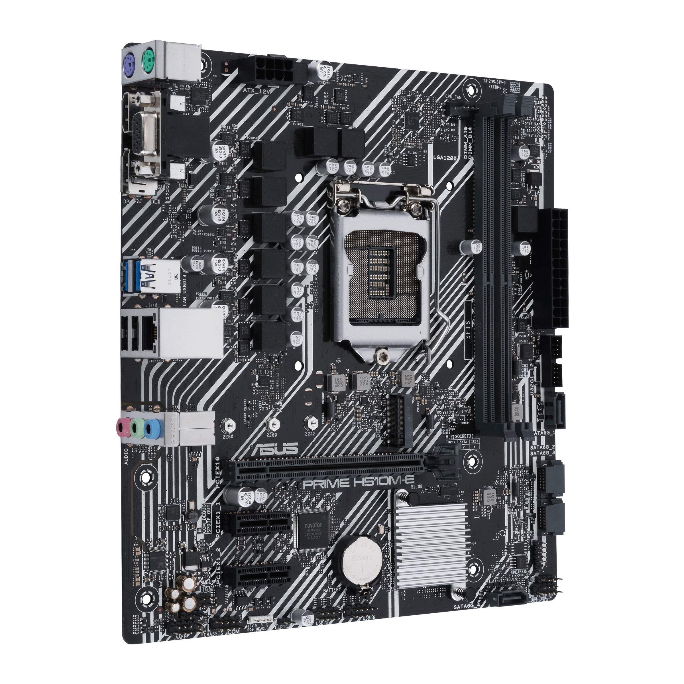 ASUS PRIME H510M-E LGA1200 (Intel® 11th/10th Gen) Micro-ATX motherboard (PCIe 4.0,M.2 slot, 1Gb LAN, DP,HDMI, D-Sub, USB 3.2 Gen 1, COM header, TPM header, 4K@60Hz)