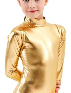 Javly Metallic Toddler Unitard, Sparkly Tumbling Gymnastics Dance Leotard, Mock Neck Long Sleeve Zipper Back Bodysuit for Baby Girls Kids Teens 2-10 Years