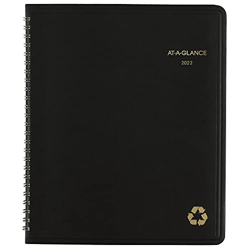 AT-A-GLANCE 2022 Monthly Planner by AT-A-GLANCE, 7" x 8-3/4", Medium, Wirebound, Recycled, Black (70120G05)