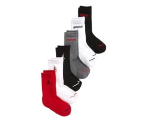 jordan boys 6-pk. crew socks shoe size 3y-5y/sock size 7-9