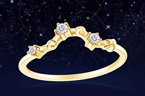 AFFY 1/10 Carat Natural Round Diamond Celestial Star Horoscope Astrology Pisces Zodiac Sign Ring In 14k Yellow Gold Over Sterling Silver (0.1 Cttw, H-I Color, I1-I2 Clarity) Ring Size 8