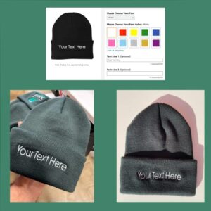 Custom Embroidered Beanies - Add Your Text or Name - Personalized Winter Knit Cap Hats Black