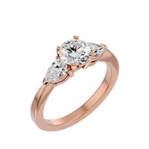 Certified 14K 1 pcs Round Cut Moissanite Diamond (1.09 ct) 2 pcs Pear Cut Moissanite Diamond (1.09 ct) With White/Yellow/Rose Gold Engagement Ring For Women